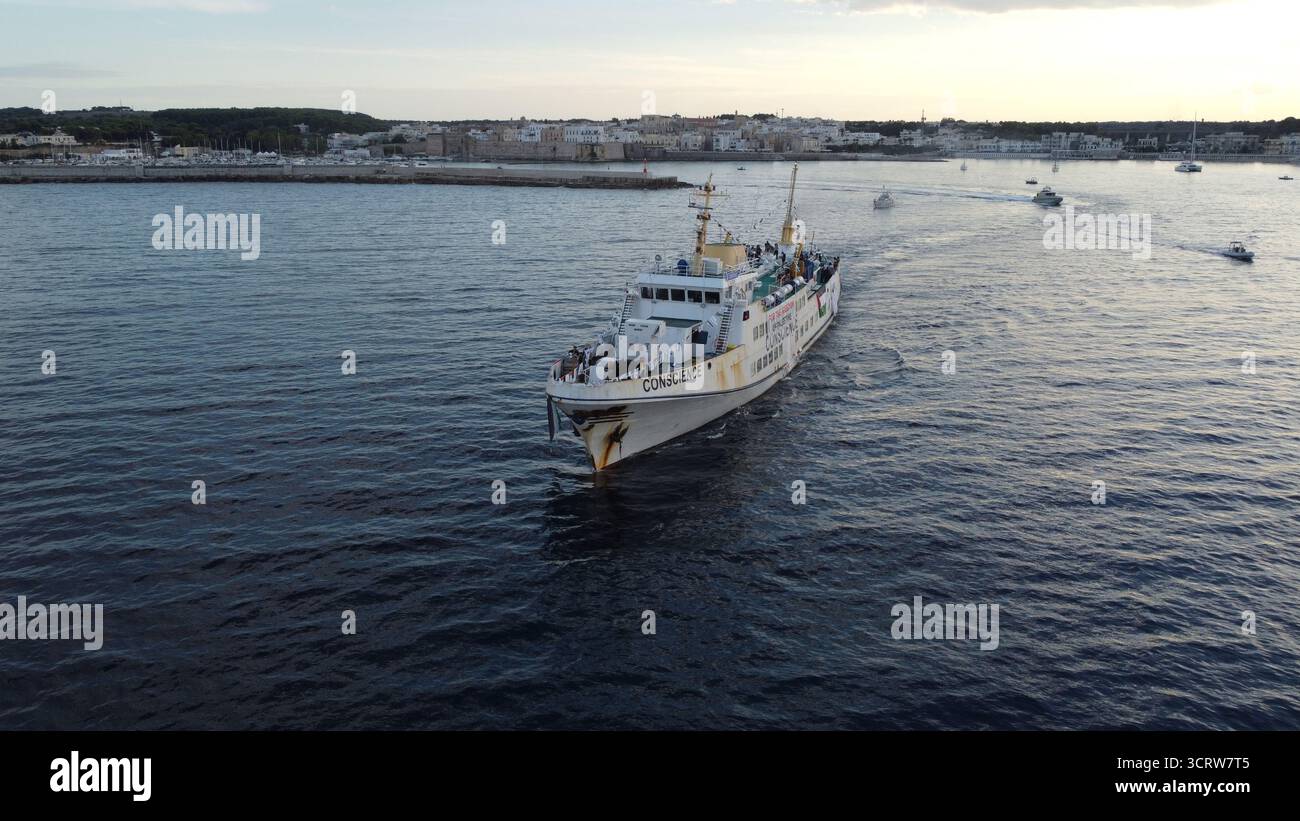 Otranto, Italy - 30 September 2025: Sailing for Gaza. The Conscience ...
