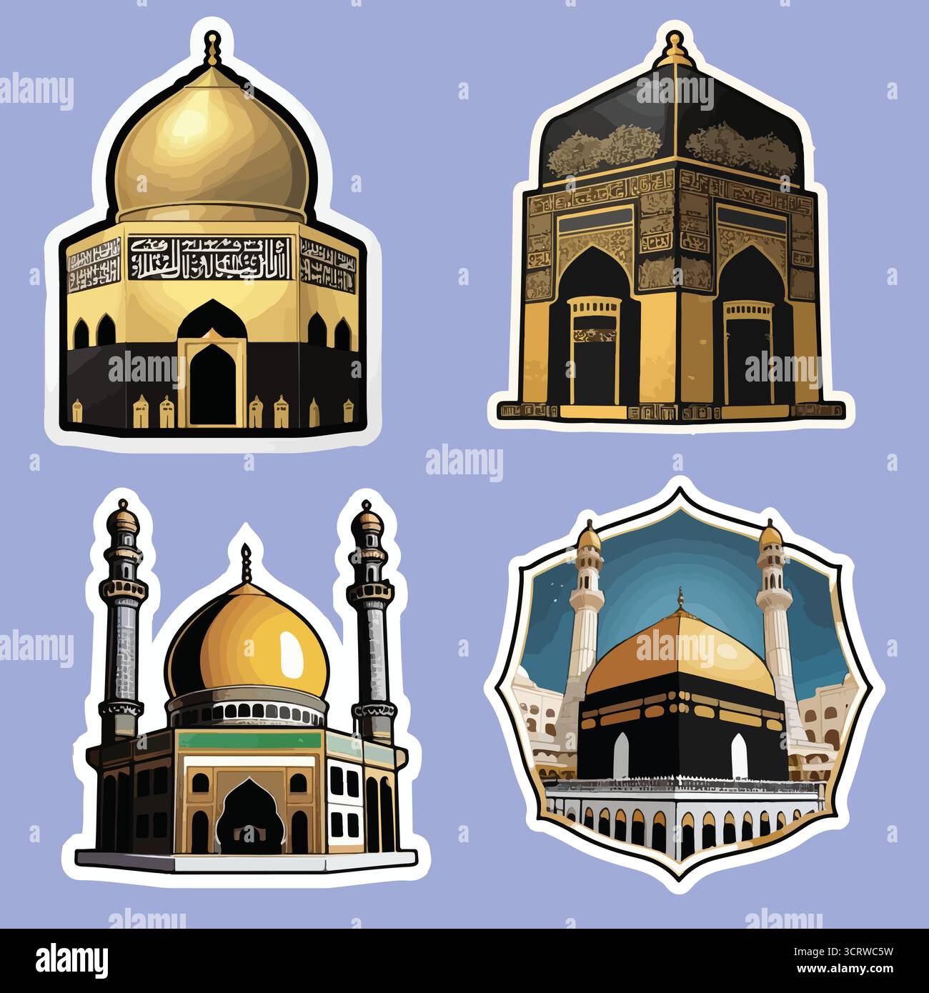 Islamic Mosque and Kaaba Sticker Vector Set with Decorative ...