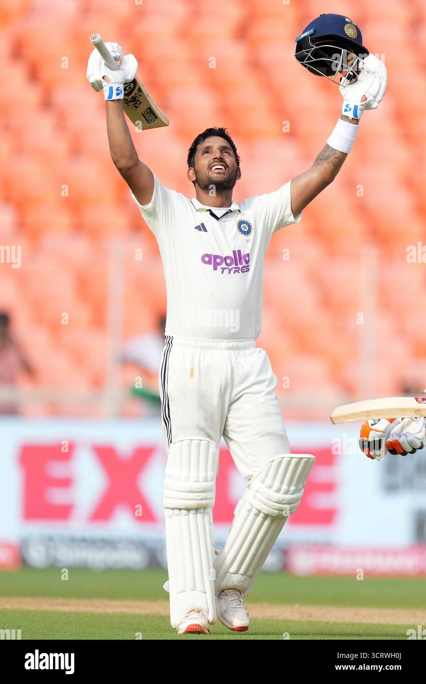 India's Dhruv Jurel celebrates after scoring a century on the second ...