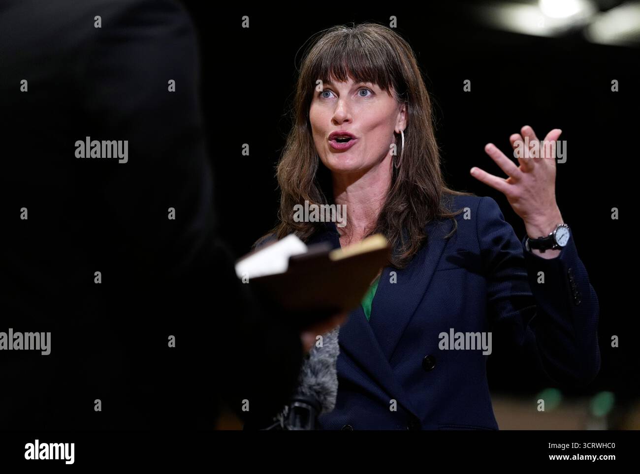 Green Party deputy leader Rachel Millward is interviewed by the media ...