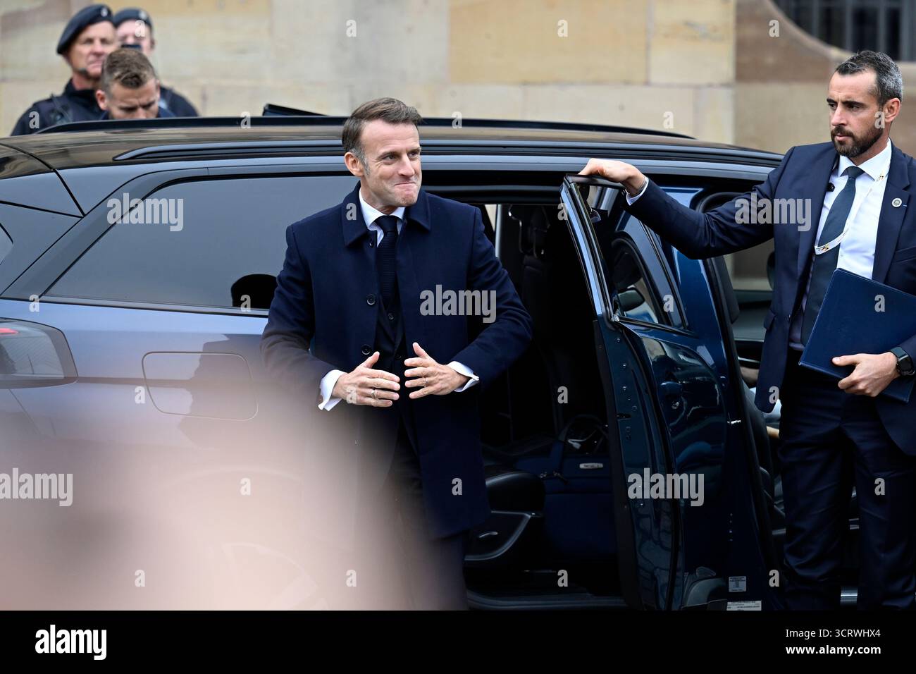 03 October 2025, Saarland, Saarbrücken: French President Emmanuel ...