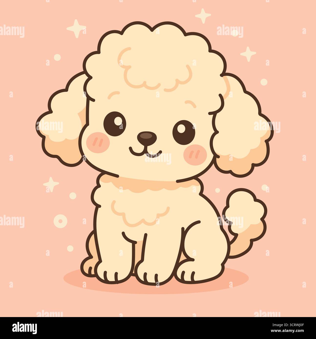 A cute cartoon poodle in a kawaii style with curly hair and rosy cheeks ...