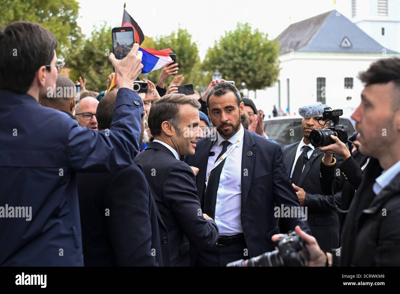 03 October 2025, Saarland, Saarbrücken: French President Emmanuel ...