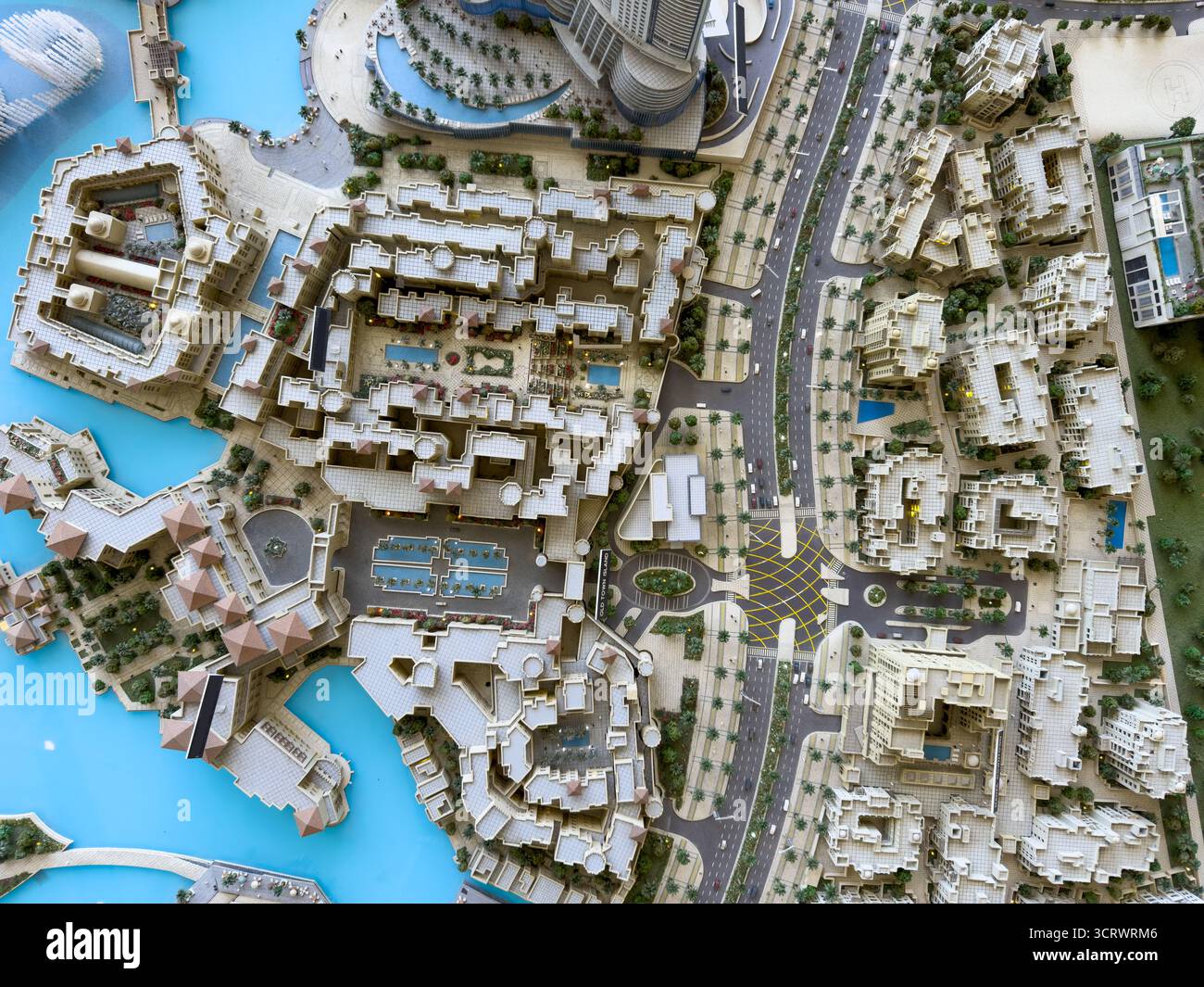 Aerial of Dubai downtown with Dubai fountains, palace hotel and Emaar ...