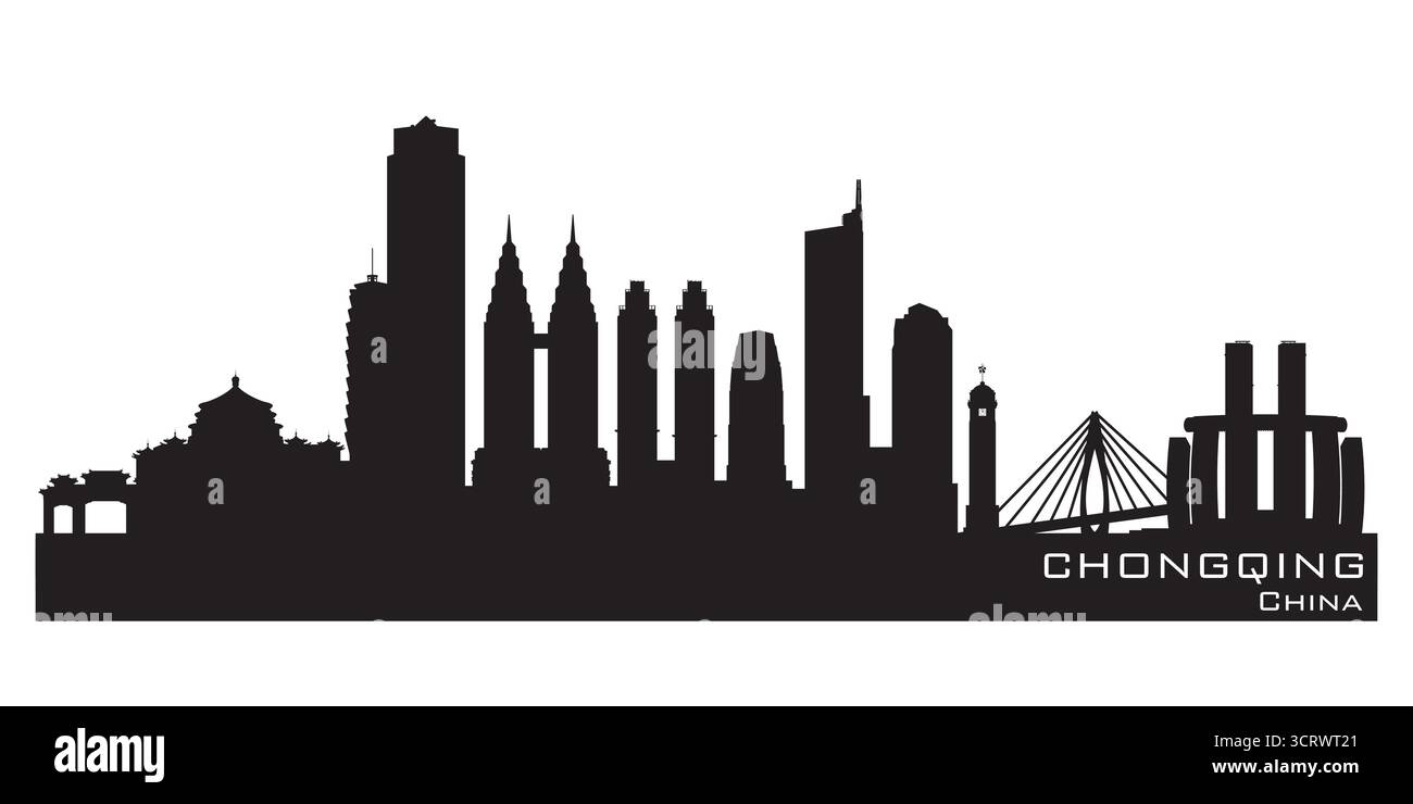 Chongqing China city skyline Detailed vector silhouette Stock Vector ...