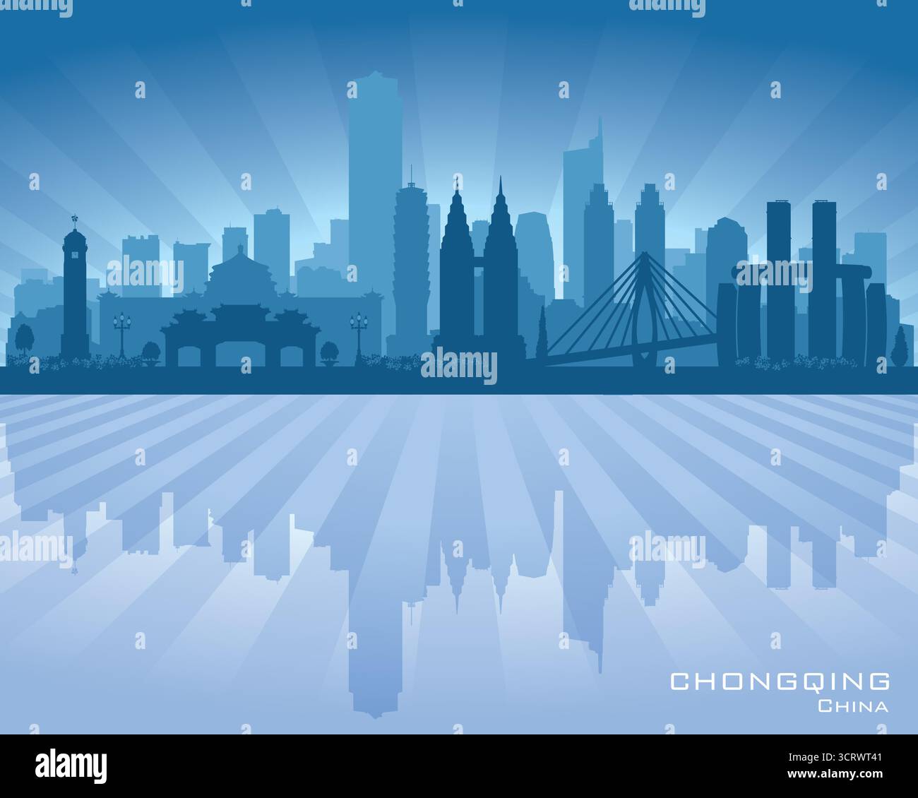 Chongqing China city skyline vector silhouette illustration Stock ...