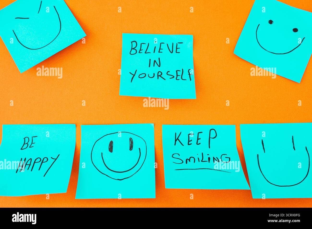 Sticky notes with a positive message, on a orange background. Creative ...