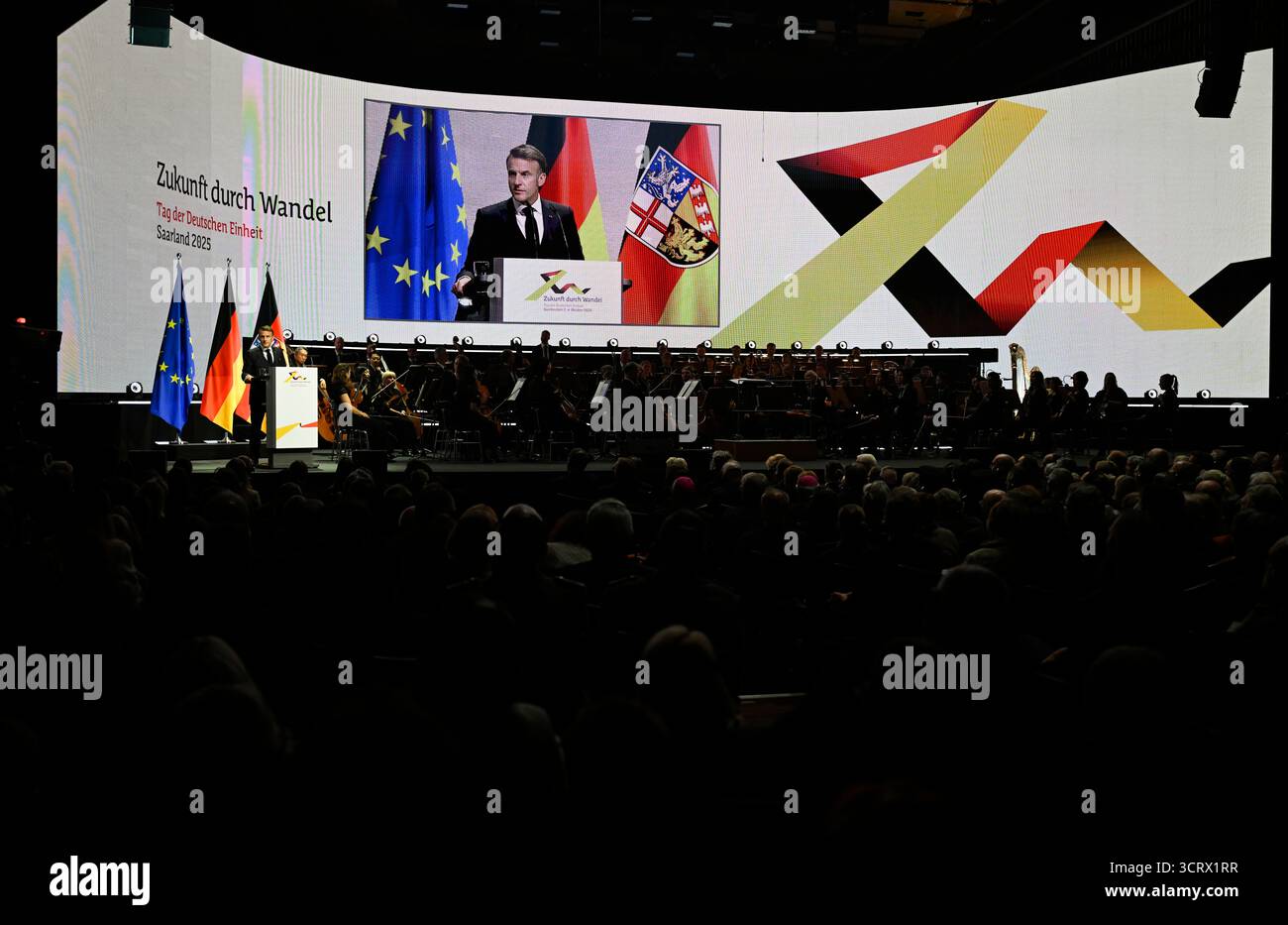 03 October 2025, Saarland, Saarbrücken: French President Emmanuel ...