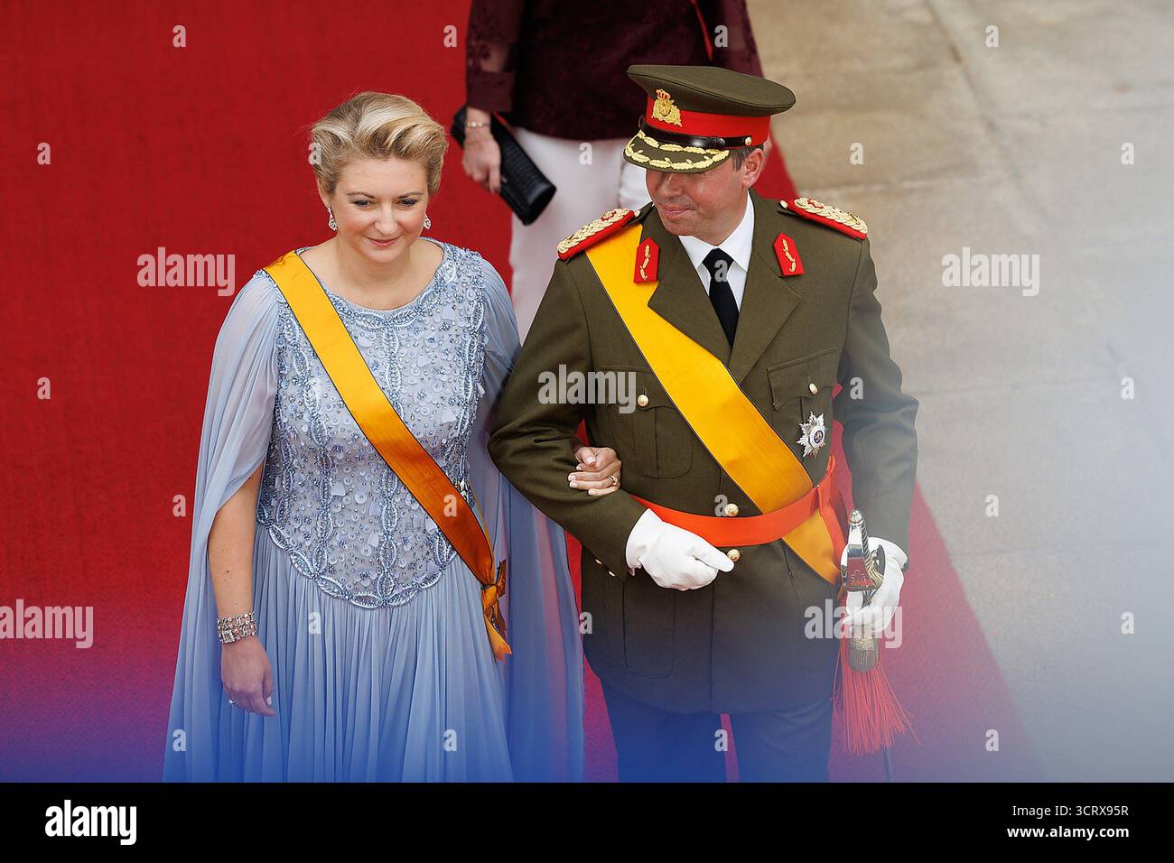 Luxembourg's Grand Duke Guillaume, right, and Luxembourg's Grand Duchess Stephanie arrive at the ...