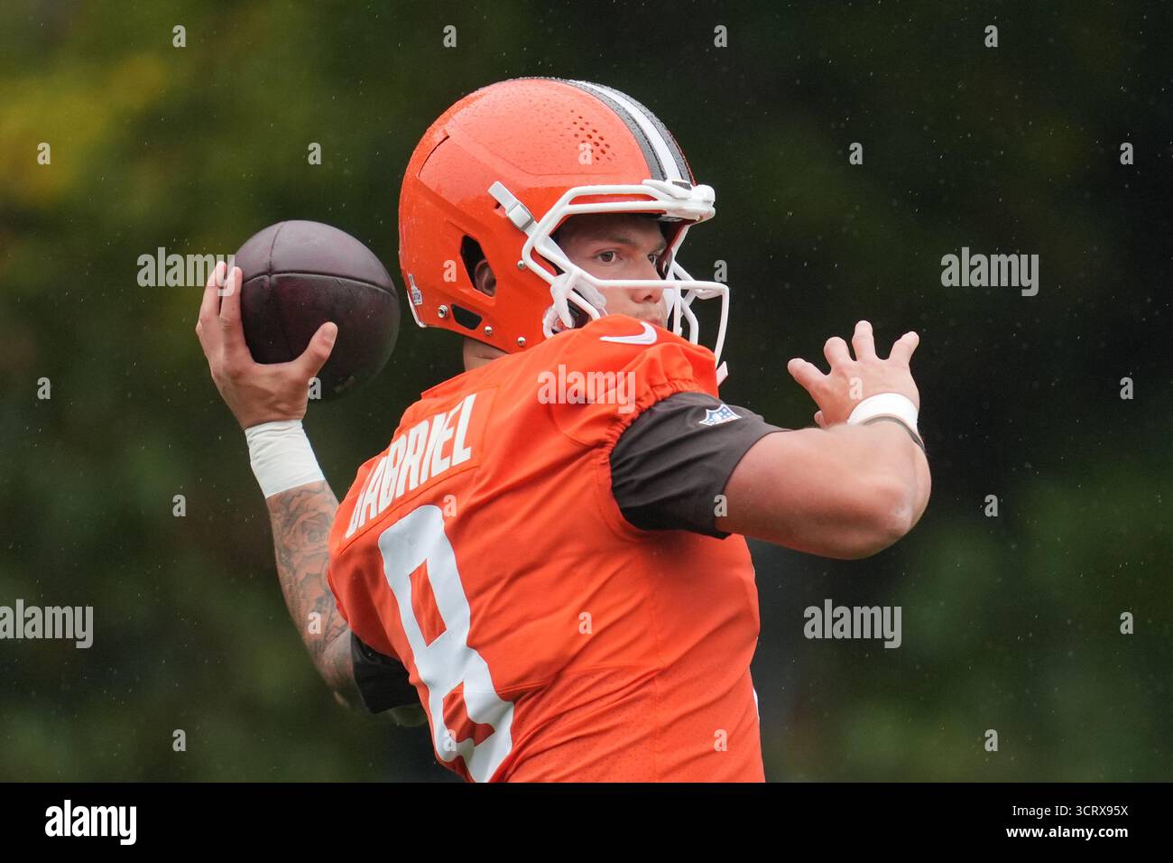 Cleveland Browns quarterback Dillon Gabriel (8) attends an NFL football ...
