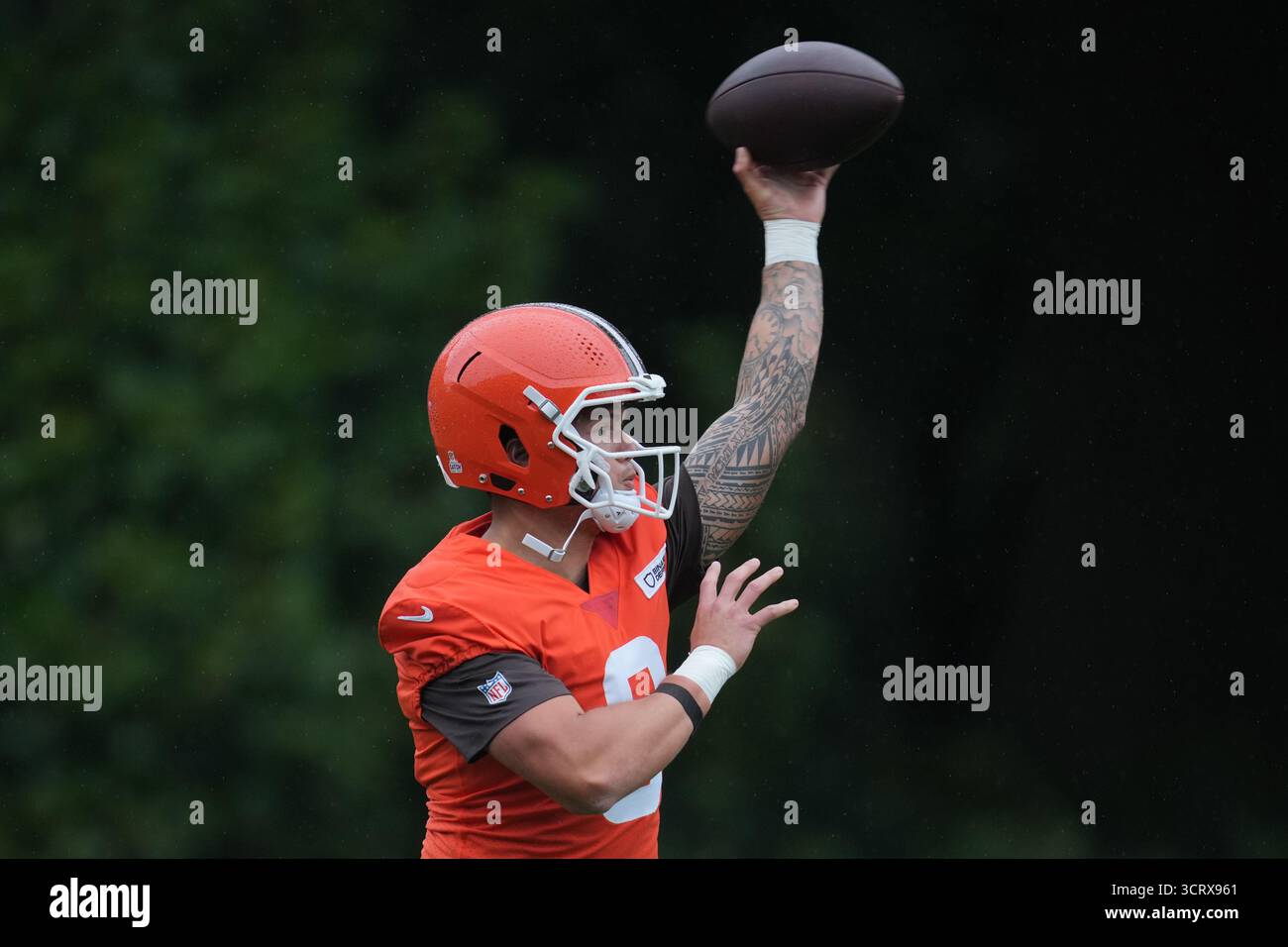 Cleveland Browns quarterback Dillon Gabriel (8) attends an NFL football ...
