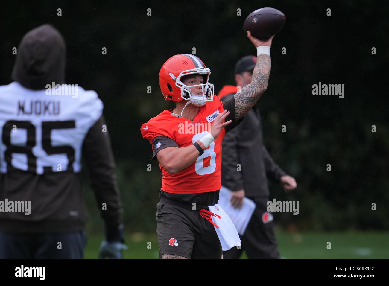 Cleveland Browns quarterback Dillon Gabriel (8) attends an NFL football ...