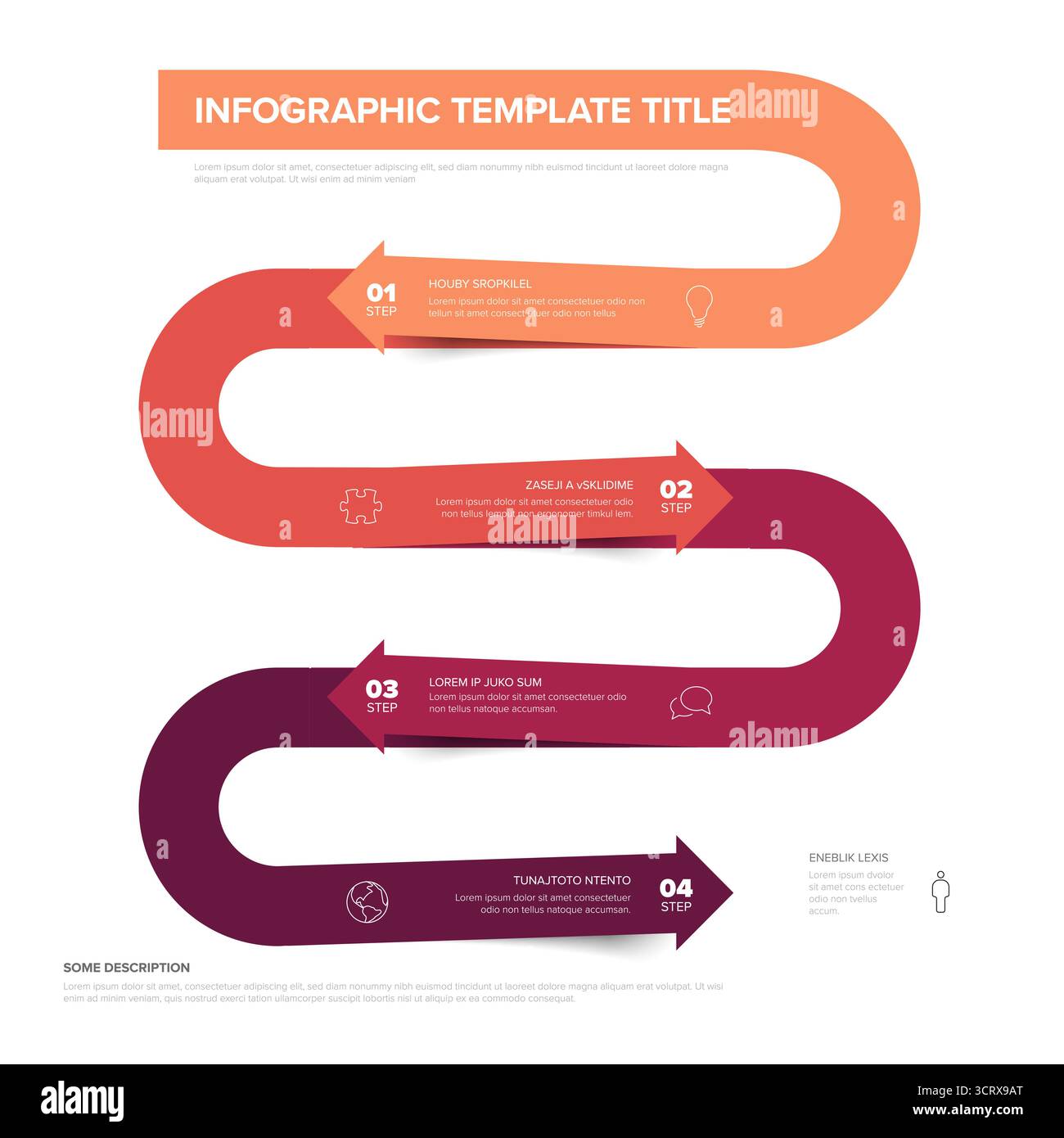 Infographic template illustrates a clear 4-step process flow with ...