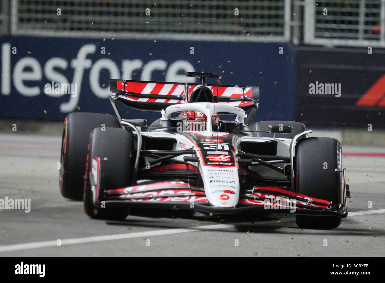 Haas driver Esteban Ocon of France steers his car during the second ...