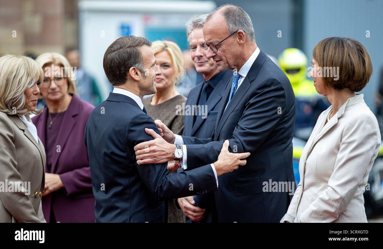 03 October 2025, Saarland, Saarbrücken: French President Emmanuel ...