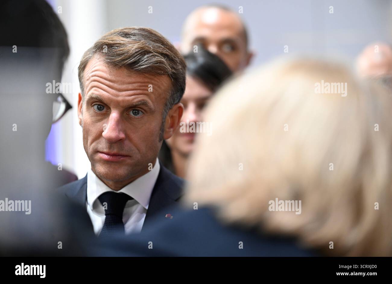 03 October 2025, Saarland, Saarbrücken: French President Emmanuel ...