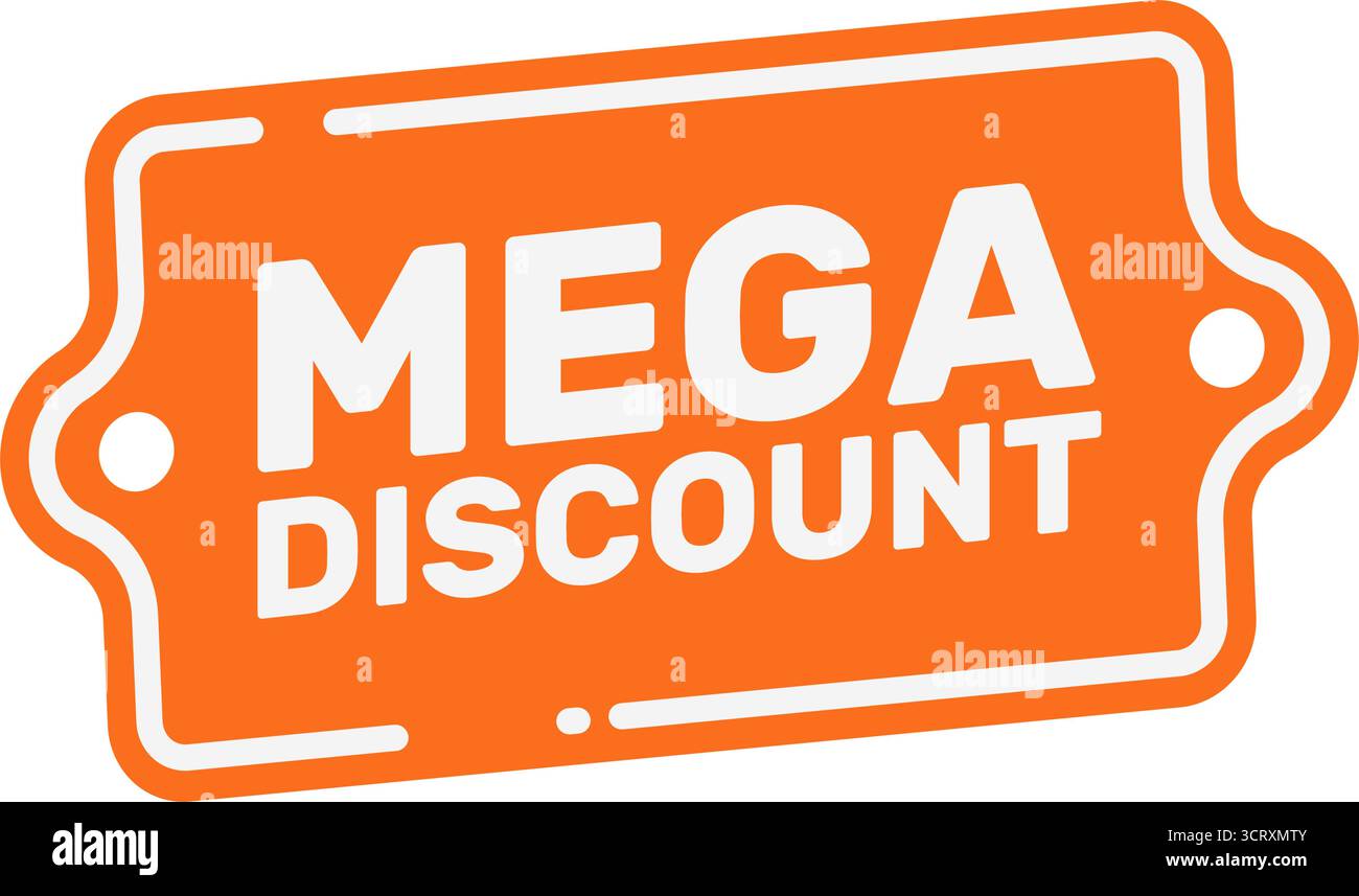 Orange rectangular sticker label with mega discount tex Stock Vector ...