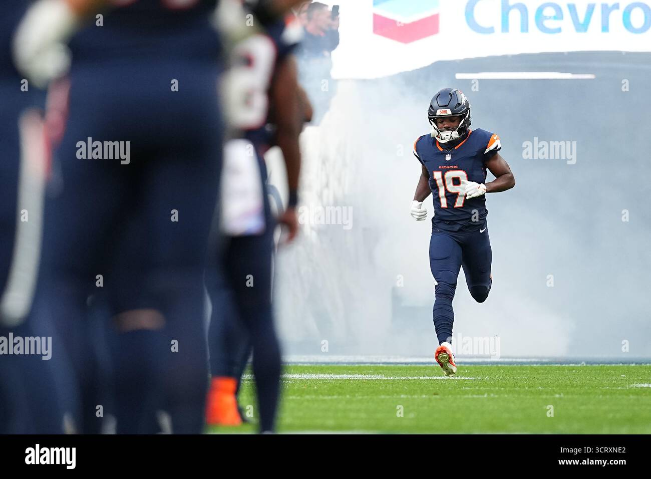 Denver Broncos wide receiver Marvin Mims Jr. (19) prior to the game ...