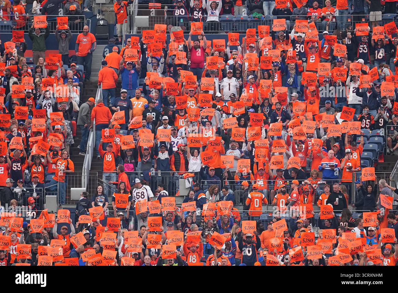 Fans of the Denver Broncos hold up 5280 signs during the Denver Broncos ...