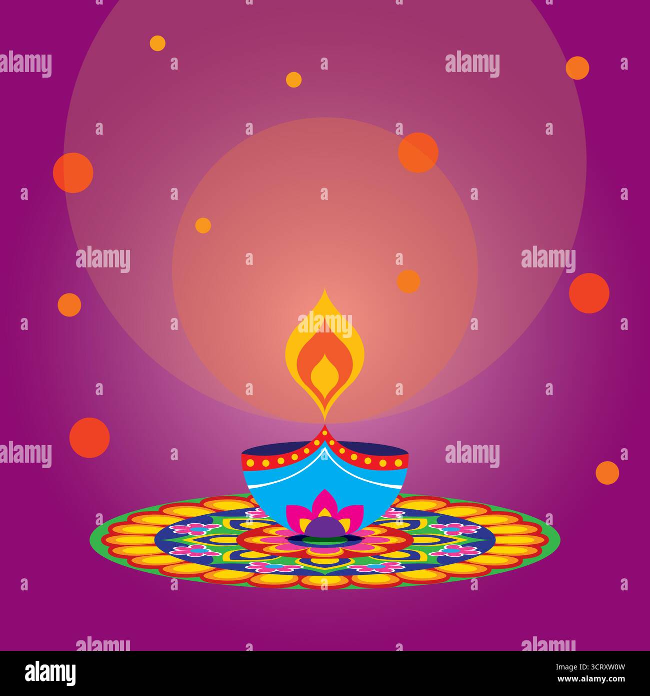 Vector illustration of Diwali Diya Lantern on colourful rangoli design ...
