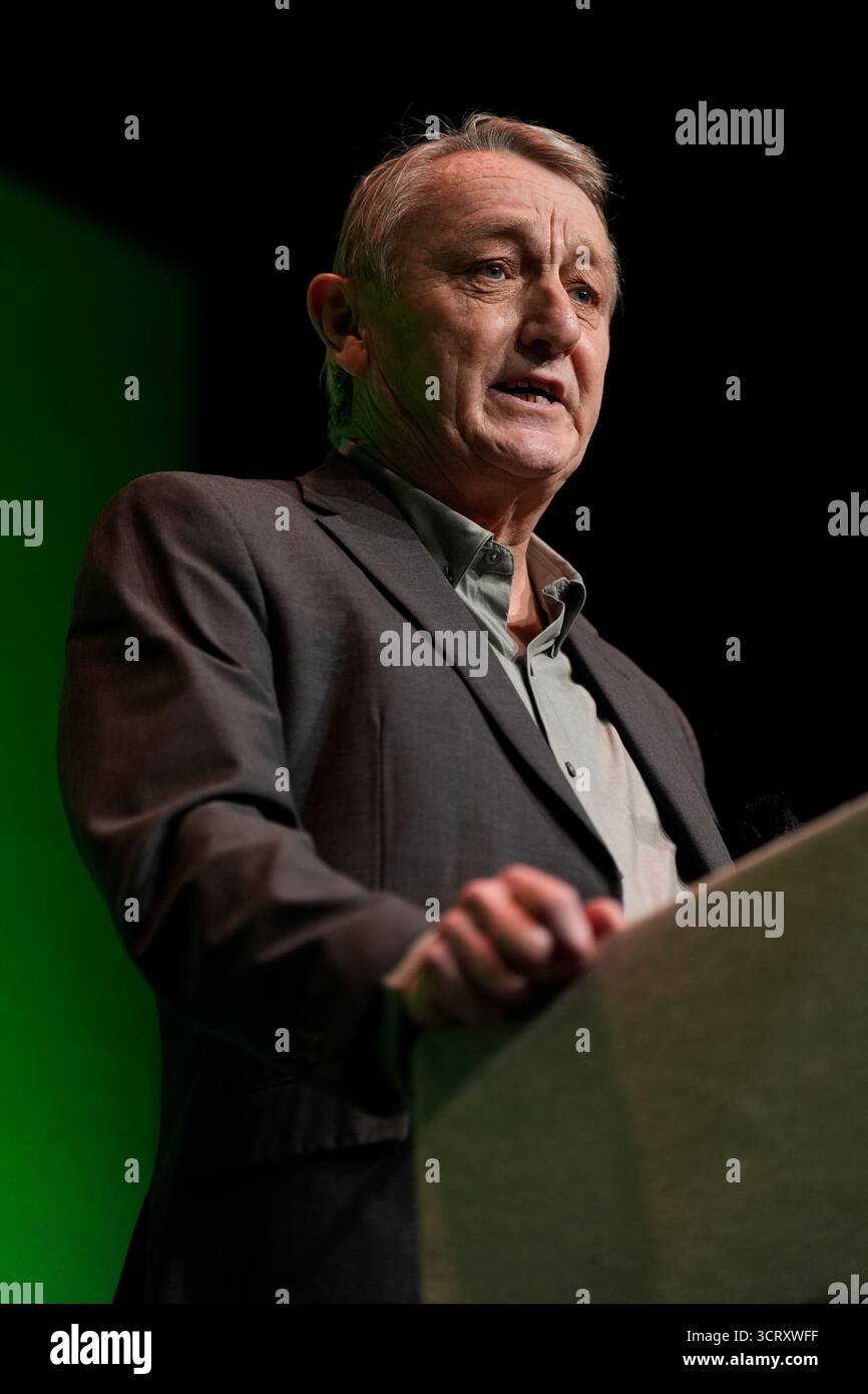 Wales Green Party leader Anthony Slaughter speaking during the Green ...