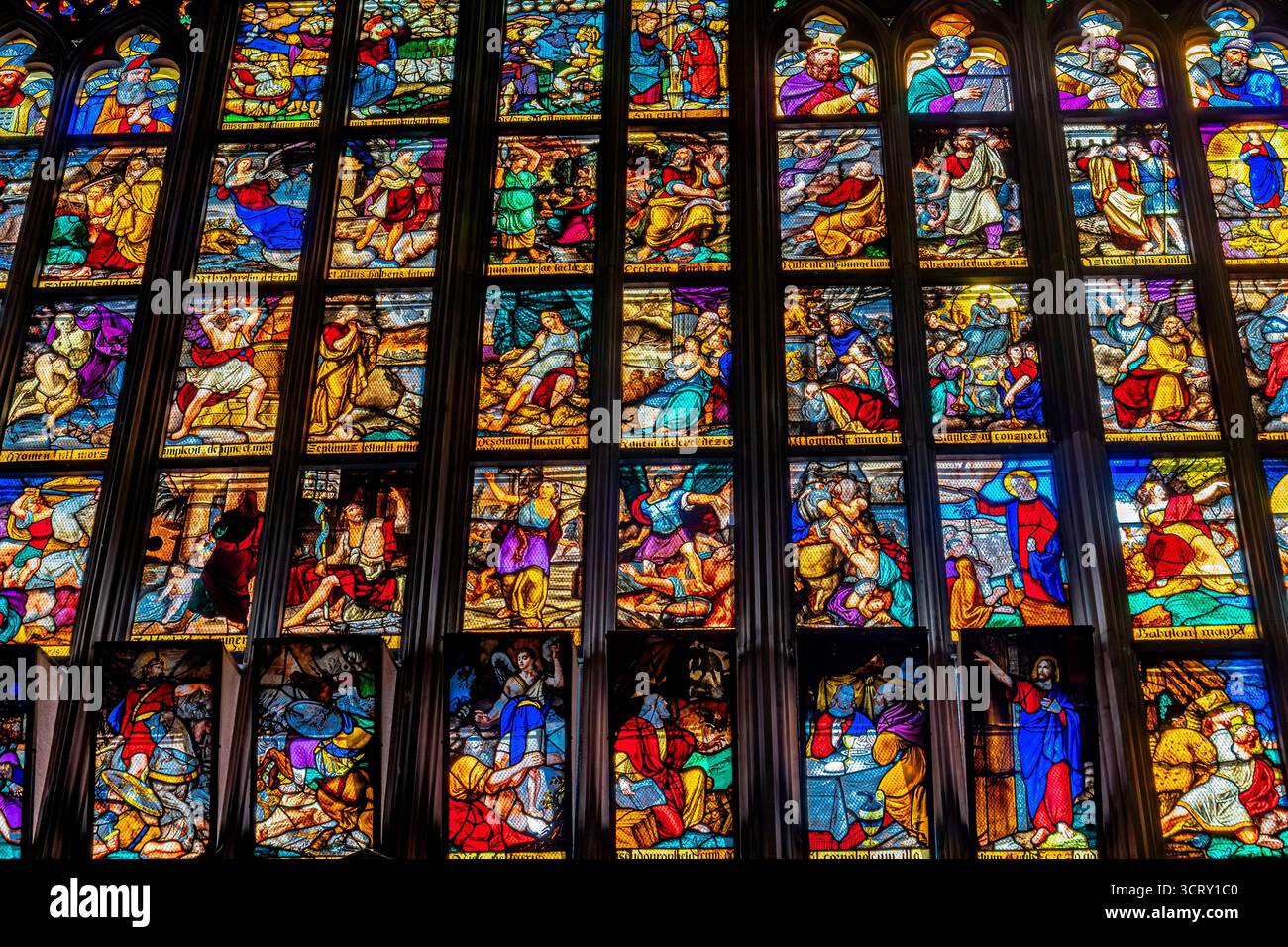 Detail of one of the impressive ,large stained glass windows inside ...