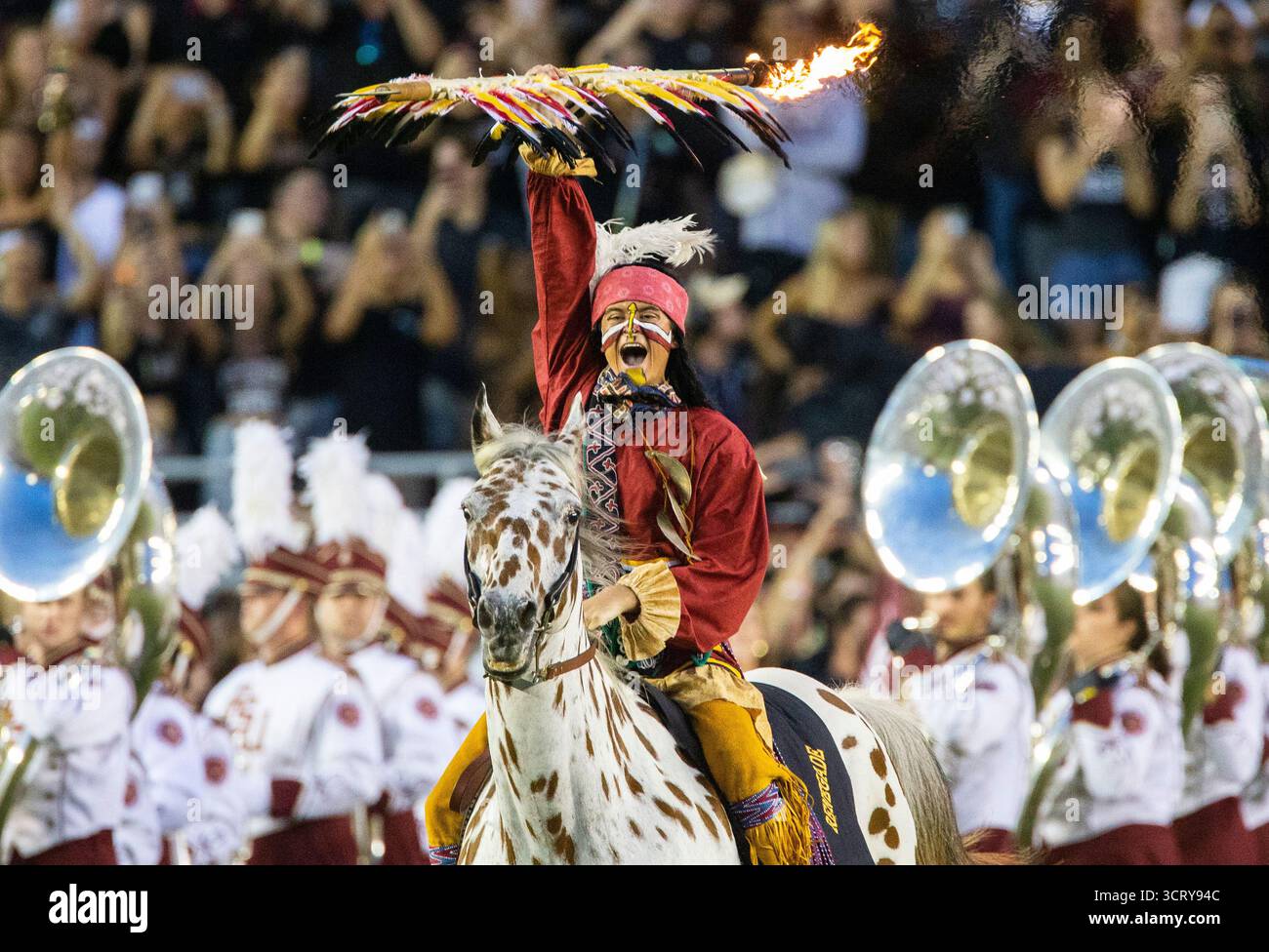 FILE - Florida State mascot Osceola, aboard Renegade, rides across the ...