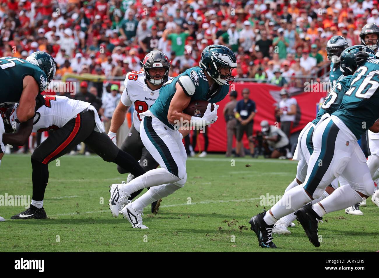 Philadelphia Eagles tight end Dallas Goedert (88) runs the ball in for a touchdown against the ...