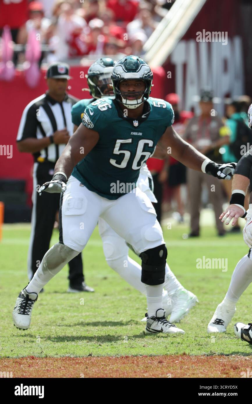 Philadelphia Eagles offensive tackle Tyler Steen (56) sets to block ...