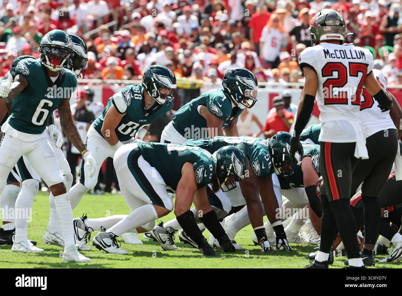 Philadelphia Eagles quarterback Jalen Hurts (1) lines the offense up ...