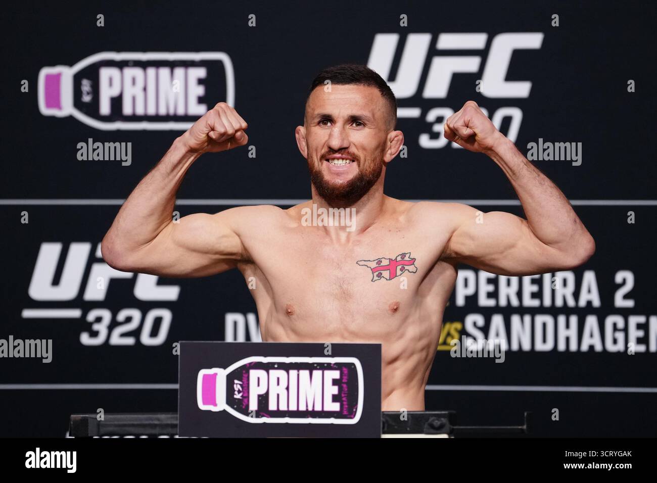 LAS VEGAS, NV - OCT 3:Merab Dvalishvili steps on the scale for the ...