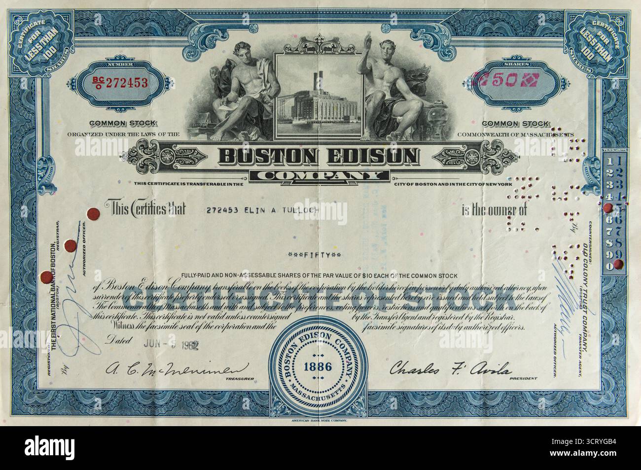 Boston Edison Company, issued to the owner of fifty shares, dated June ...