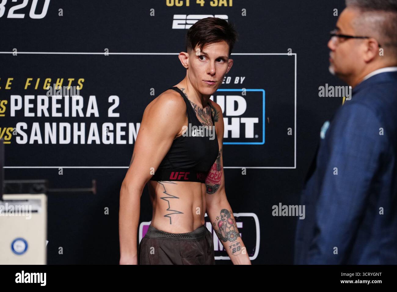 LAS VEGAS, NV - OCT 3:Macy Chiasson steps on the scale for the official ...