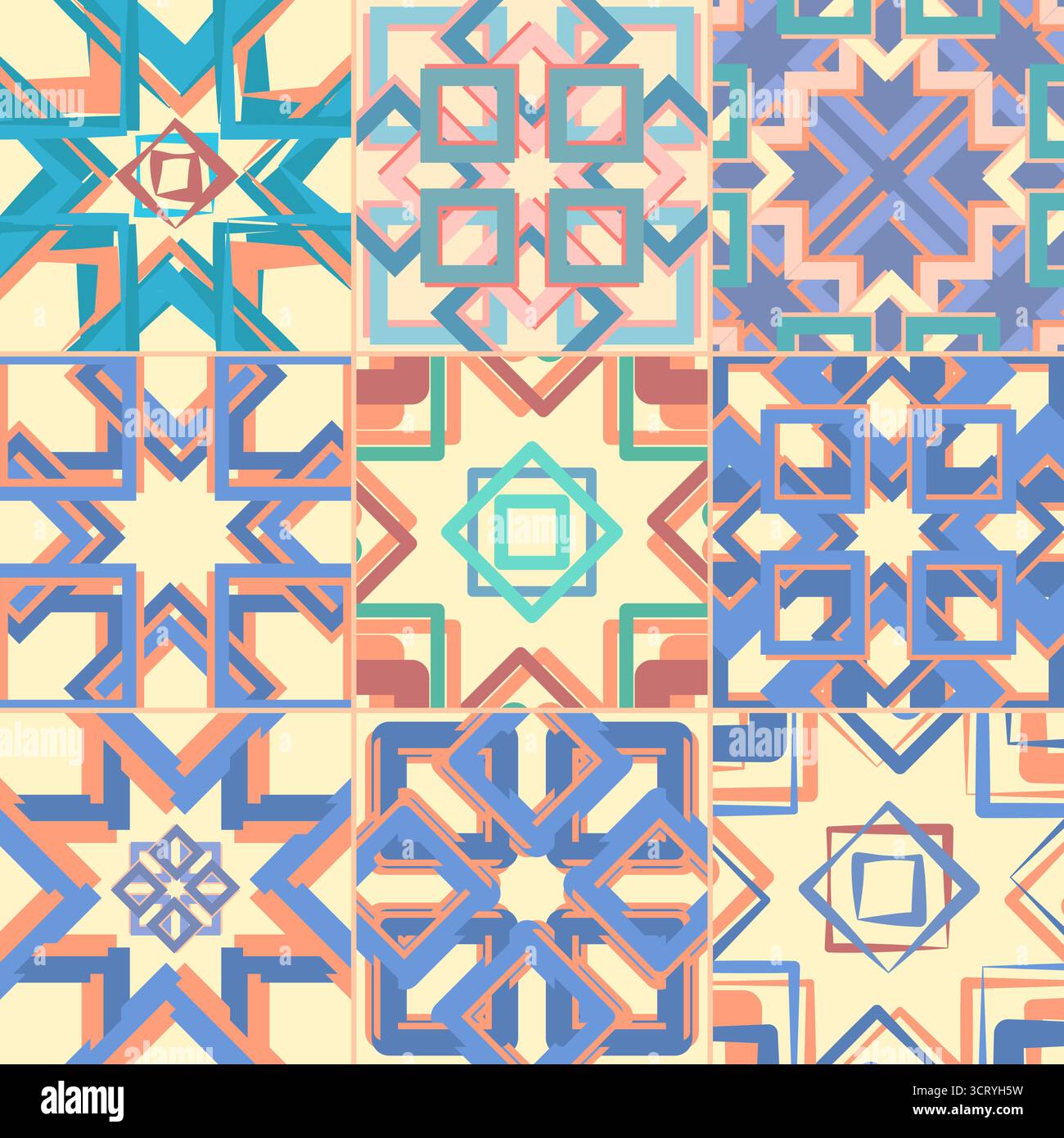 Abstract ornate tiles background vector set. Vintage floor tiles in ...