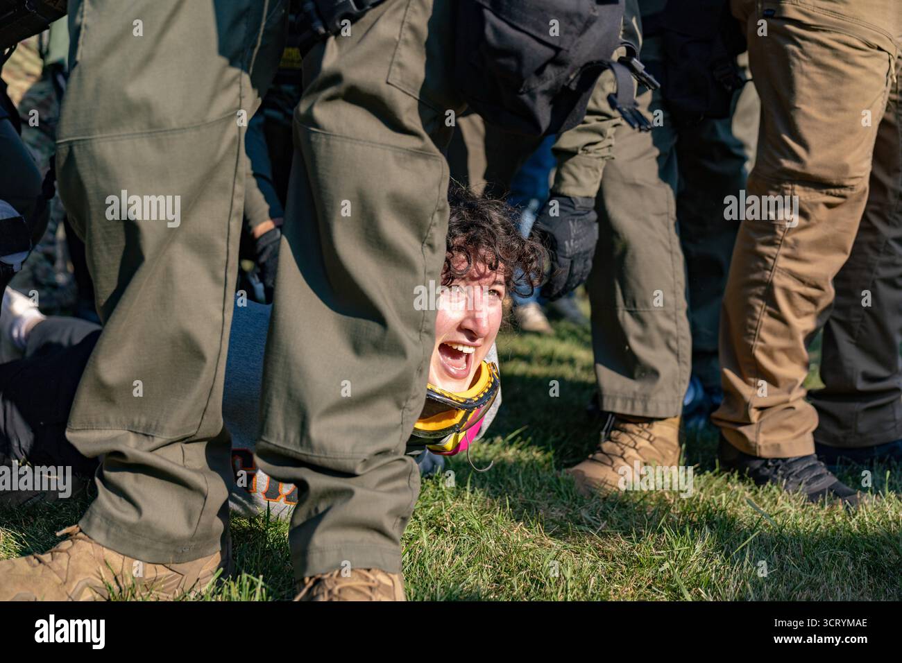 Chicago, Illinois, USA. 3rd Oct, 2025. A protester screams while being ...