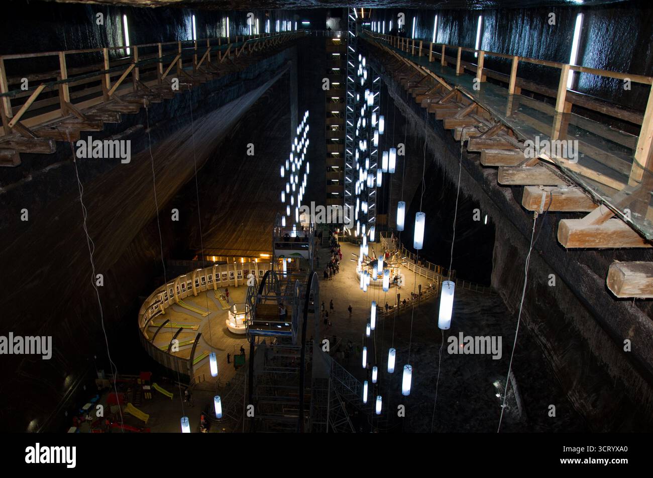 Illuminated Deep Mine Interior Salina Turda Salt Mine, a Unique ...