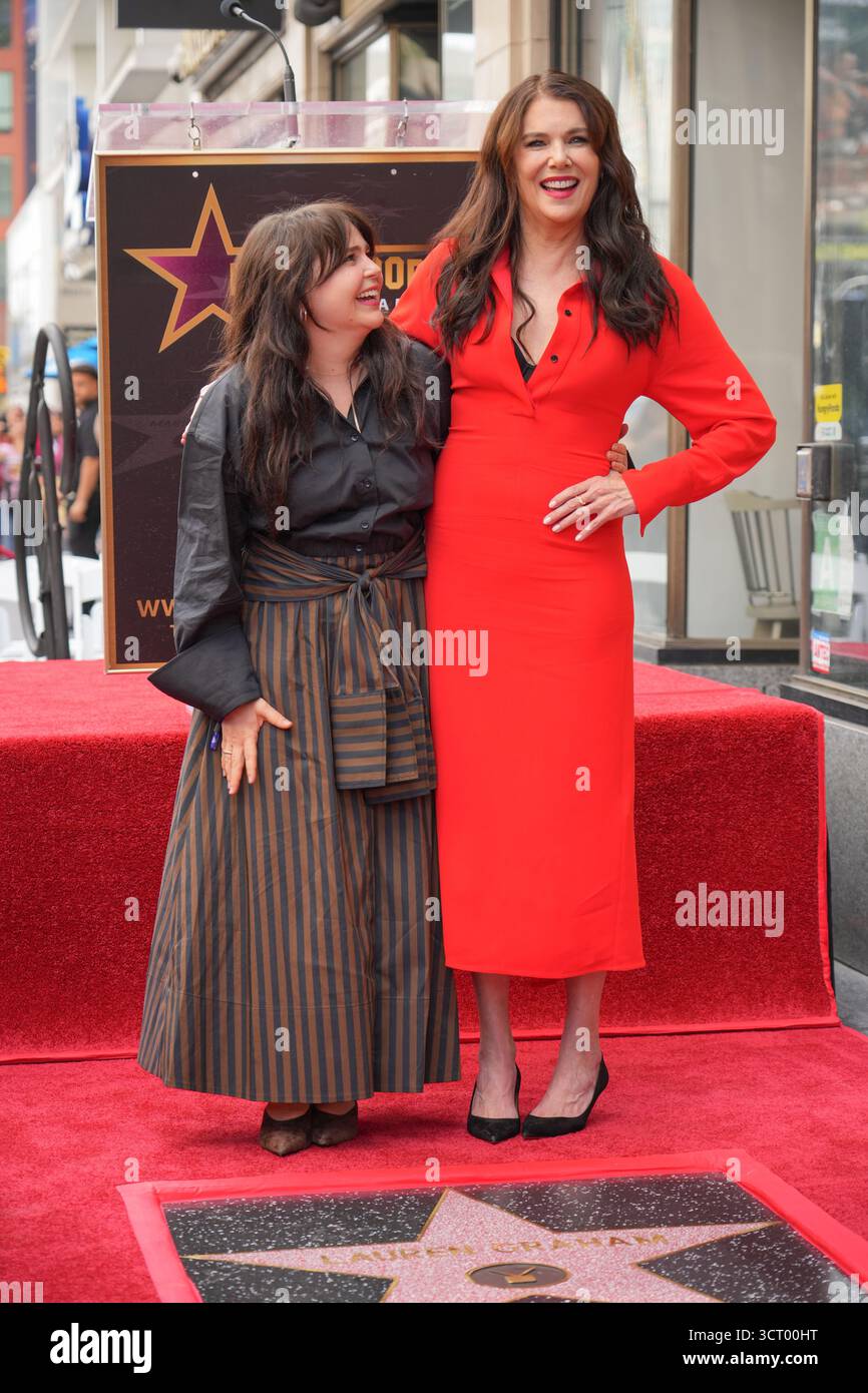 Mae Whitman, left, and Lauren Graham pose with Graham's new star during ...