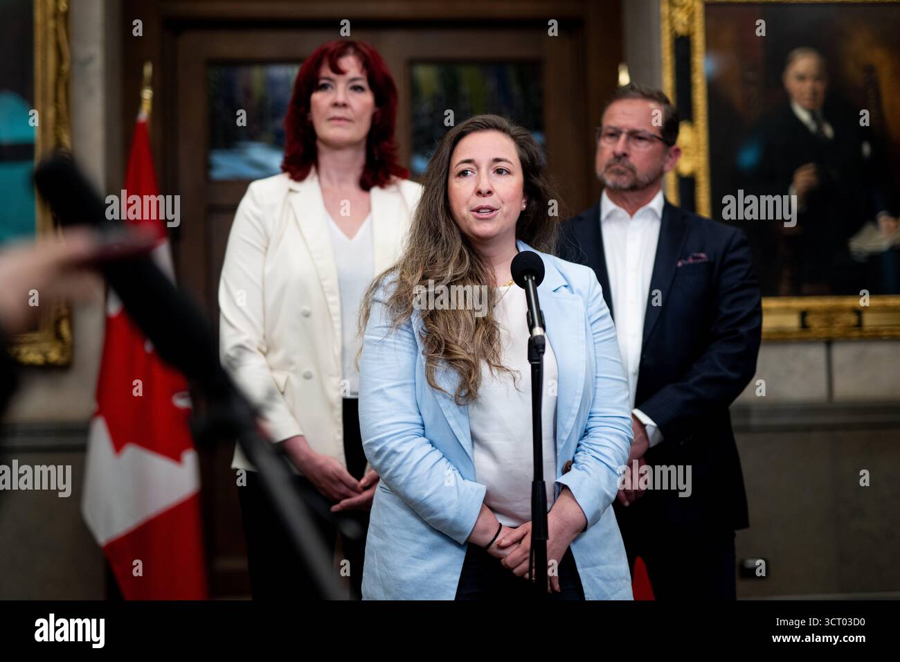 Bloc Québécois candidate Nathalie Sinclair-Desgagne speaks in the Foyer of the House of Commons ...