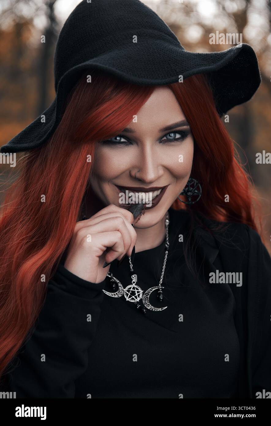 Halloween (Samhain) theme: wicked ginger (redhead) witch eating beetle ...