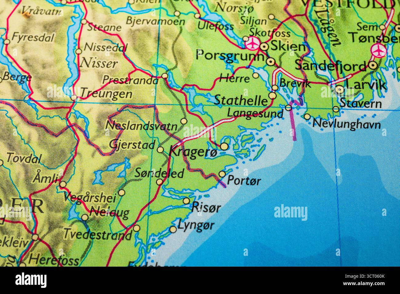 Norwegian city map showing Bergen and fjords Stock Photo - Alamy
