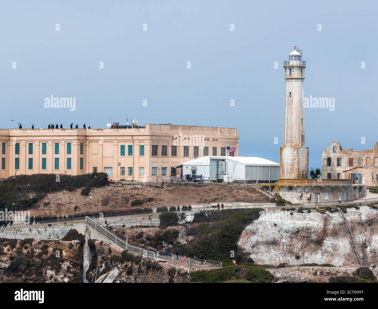 Aerial View of Alcatraz Island with Prison and Lighthouse Stock Photo ...