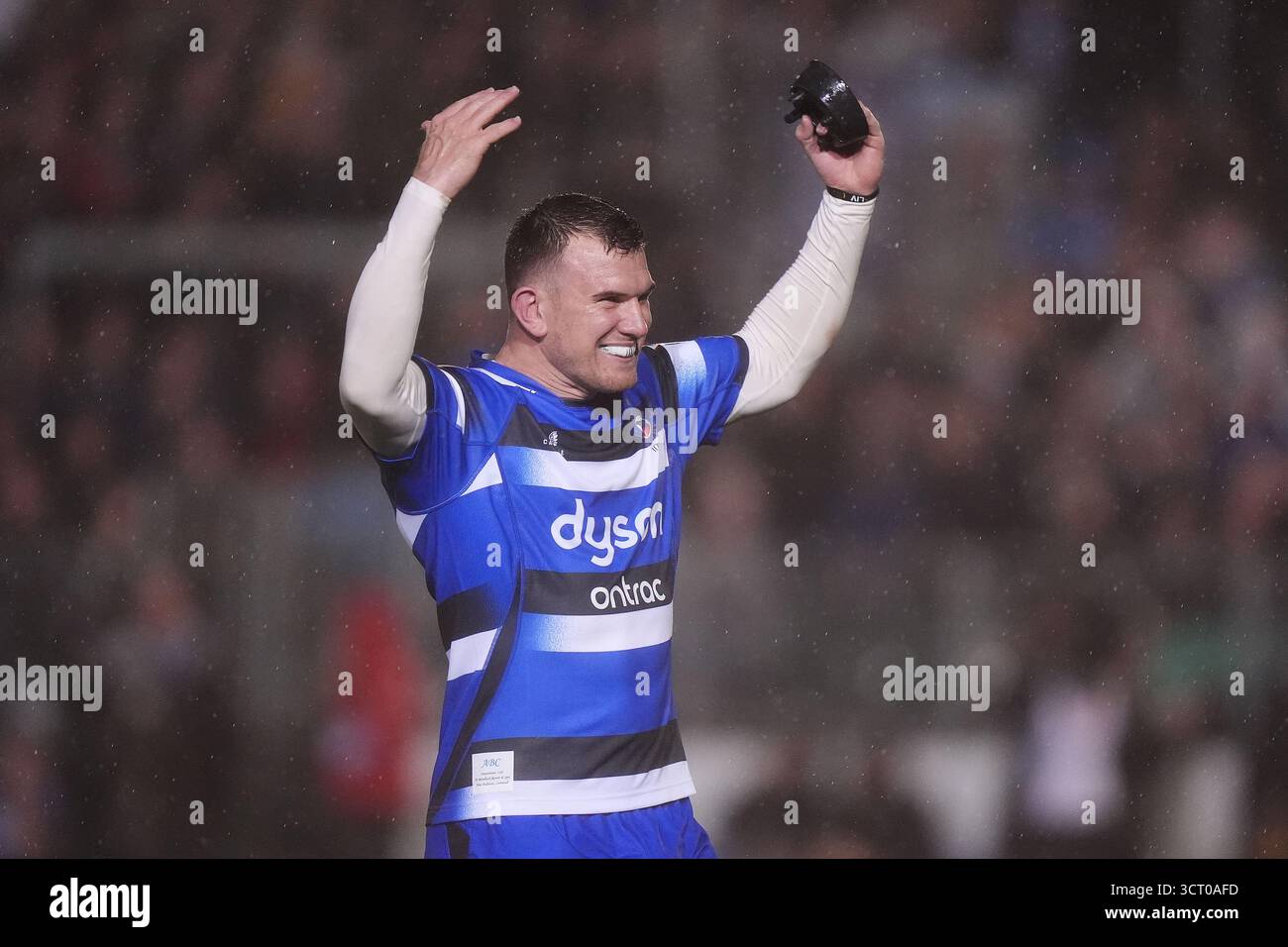 Bath Rugby's Ben Spencer celebrates after Max Ojomoh (not pictured ...