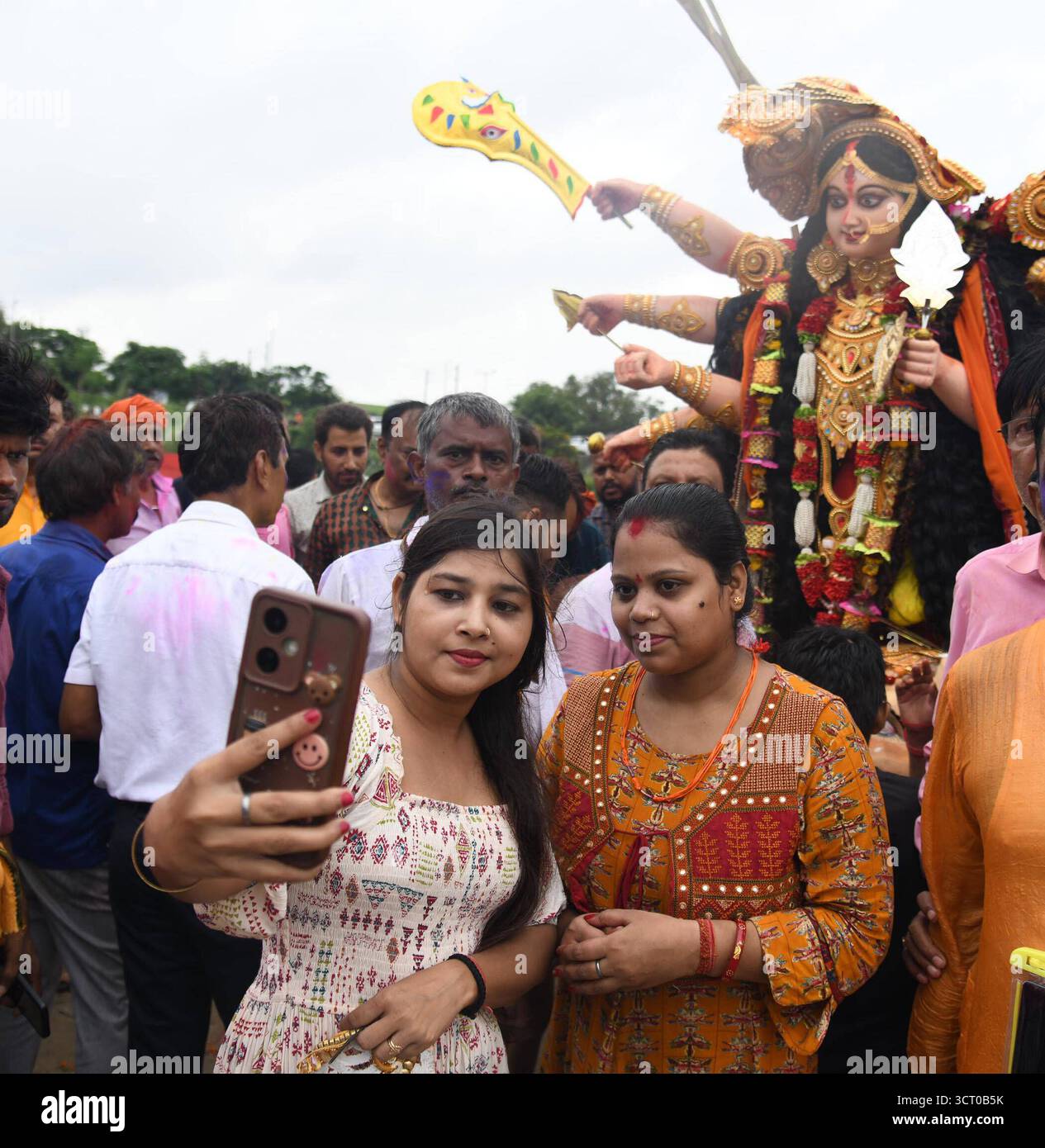 PATNA, INDIA - OCTOBER 3: Women selfie as they immerse an idol of ...