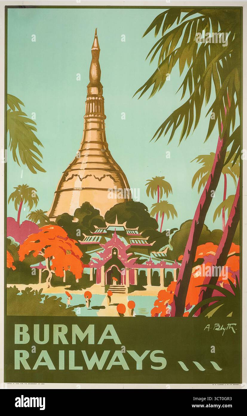 Burma Railways. Vintage Travel Poster , circa 1930s Stock Photo - Alamy