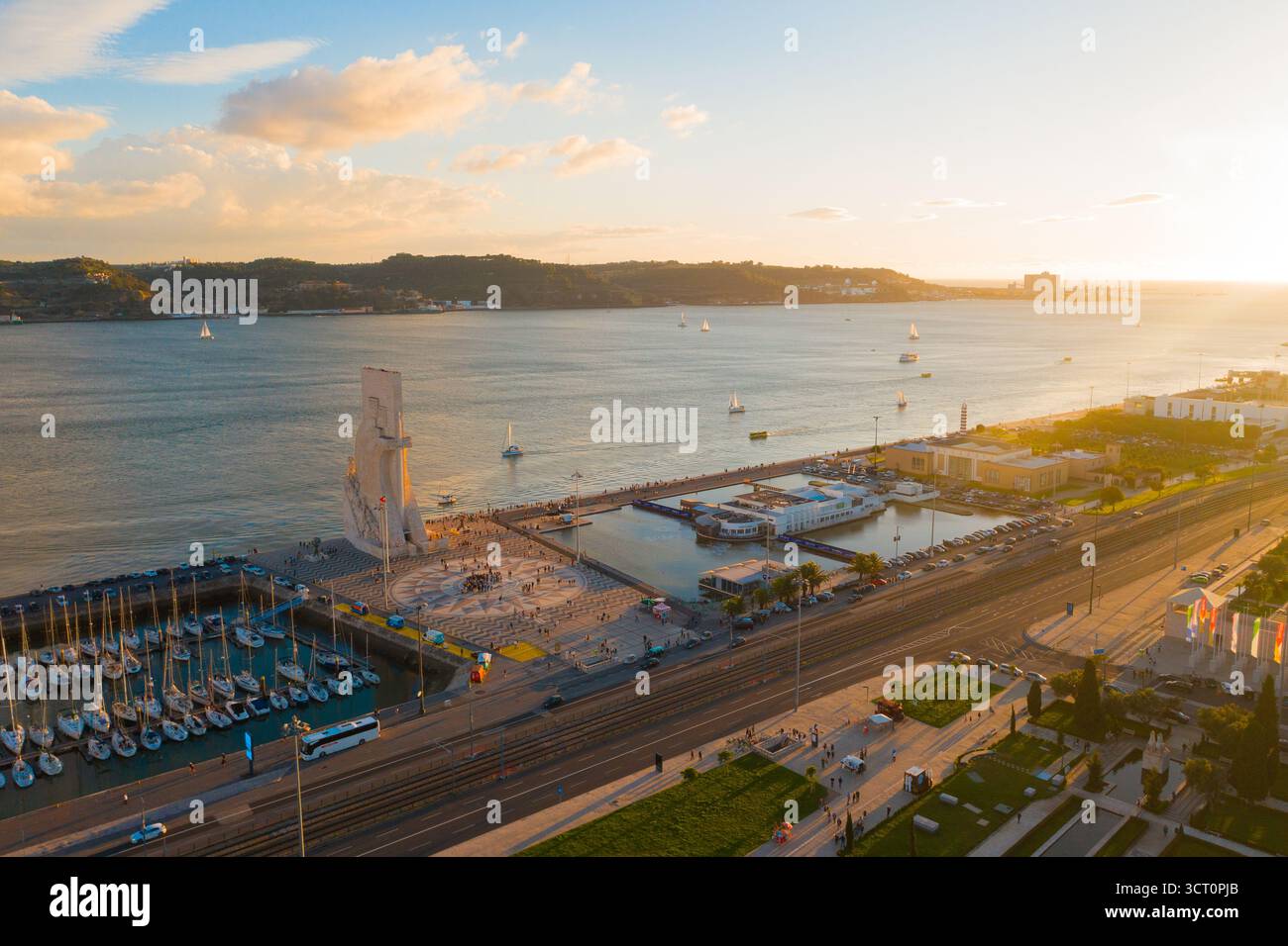 Lisbon sunset Tagus River Belem Tower Monument to the Discoveries ...