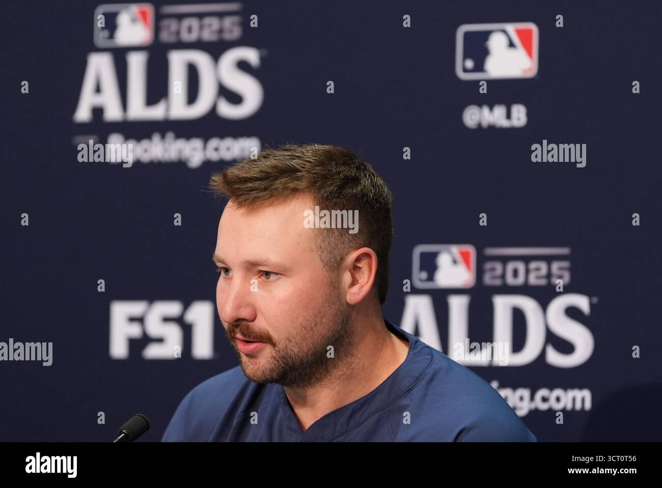 Seattle Mariners catcher Cal Raleigh speaks during a news conference ...