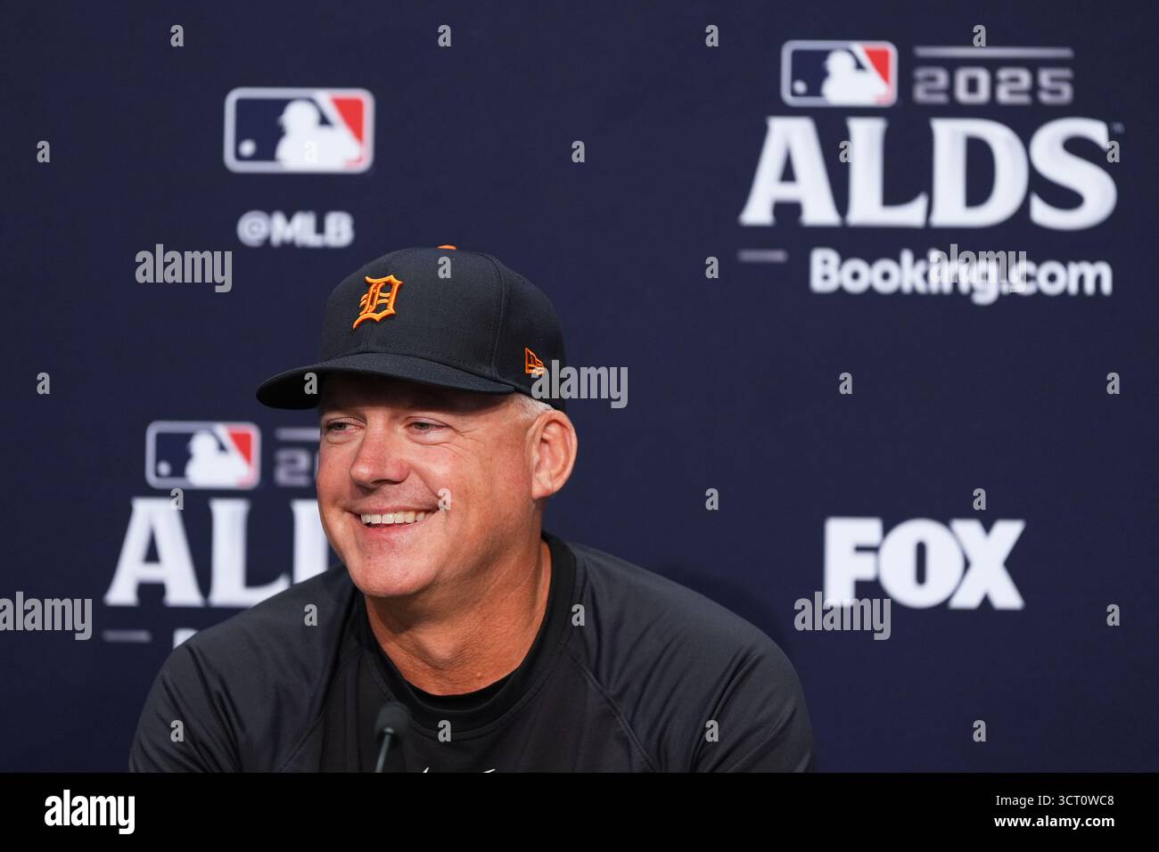 Detroit Tigers manager A.J. Hinch smiles during a media appearance ...