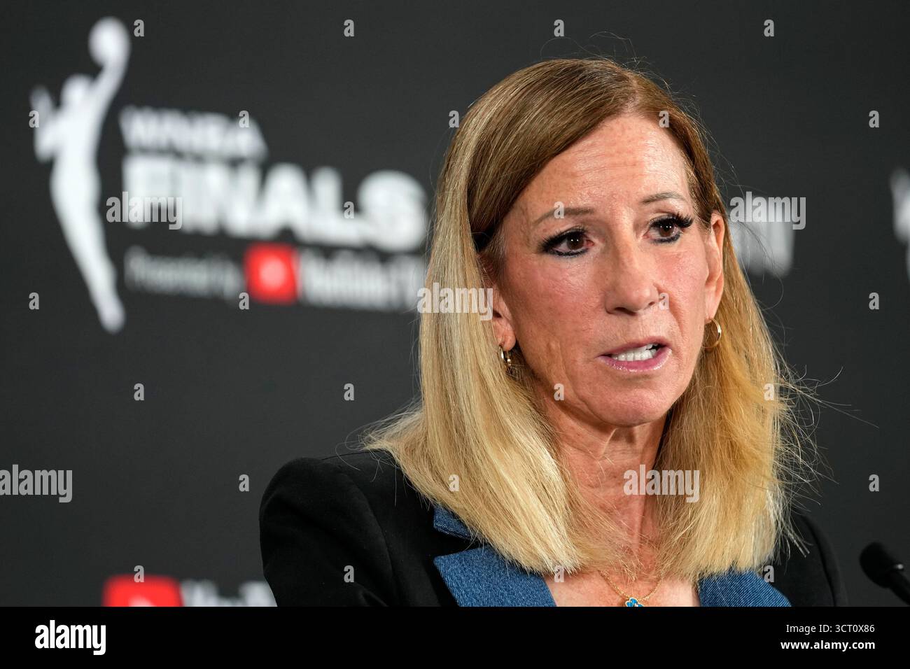 WNBA commissioner Cathy Engelbert speaks prior to Game 1 of a WNBA ...
