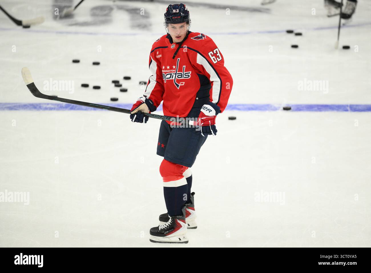 Washington Capitals forward Ivan Miroshnichenko (63) warms up before an ...