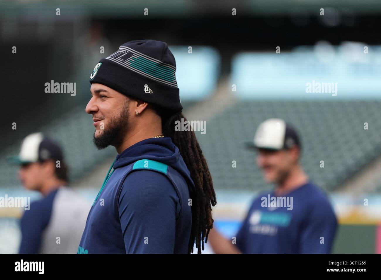 Seattle Mariners pitcher Luis Castillo smiles during workouts, Friday ...